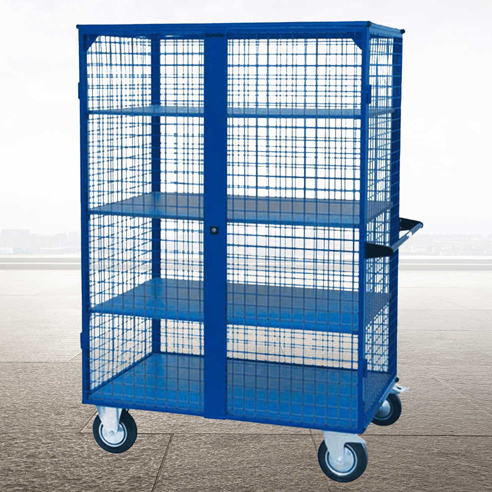 Heeve® Heavy-Duty Mesh Cage Trolley With Sheet Metal Shelves – Ramp Champ
